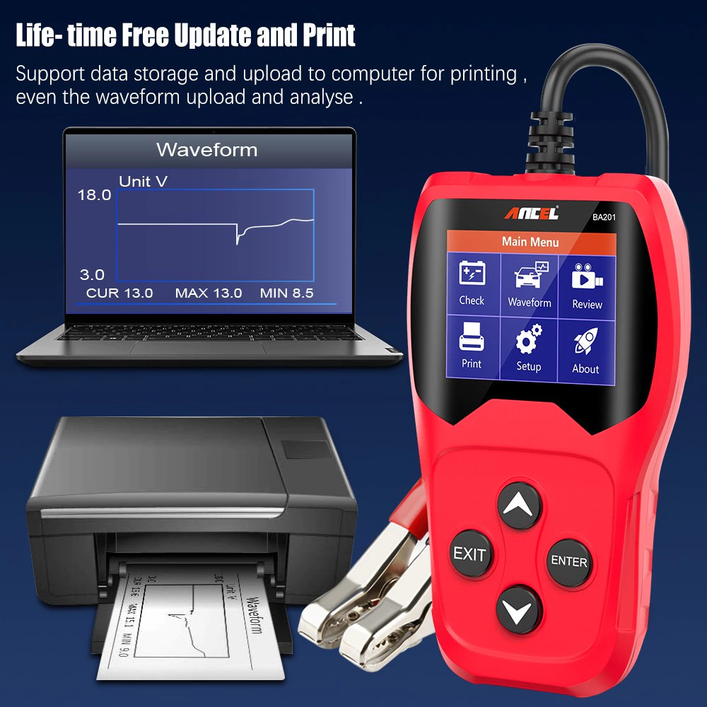 ANCEL BA201 Car Battery Tester 12V 100-2000CCA Battery Load Cranking ...